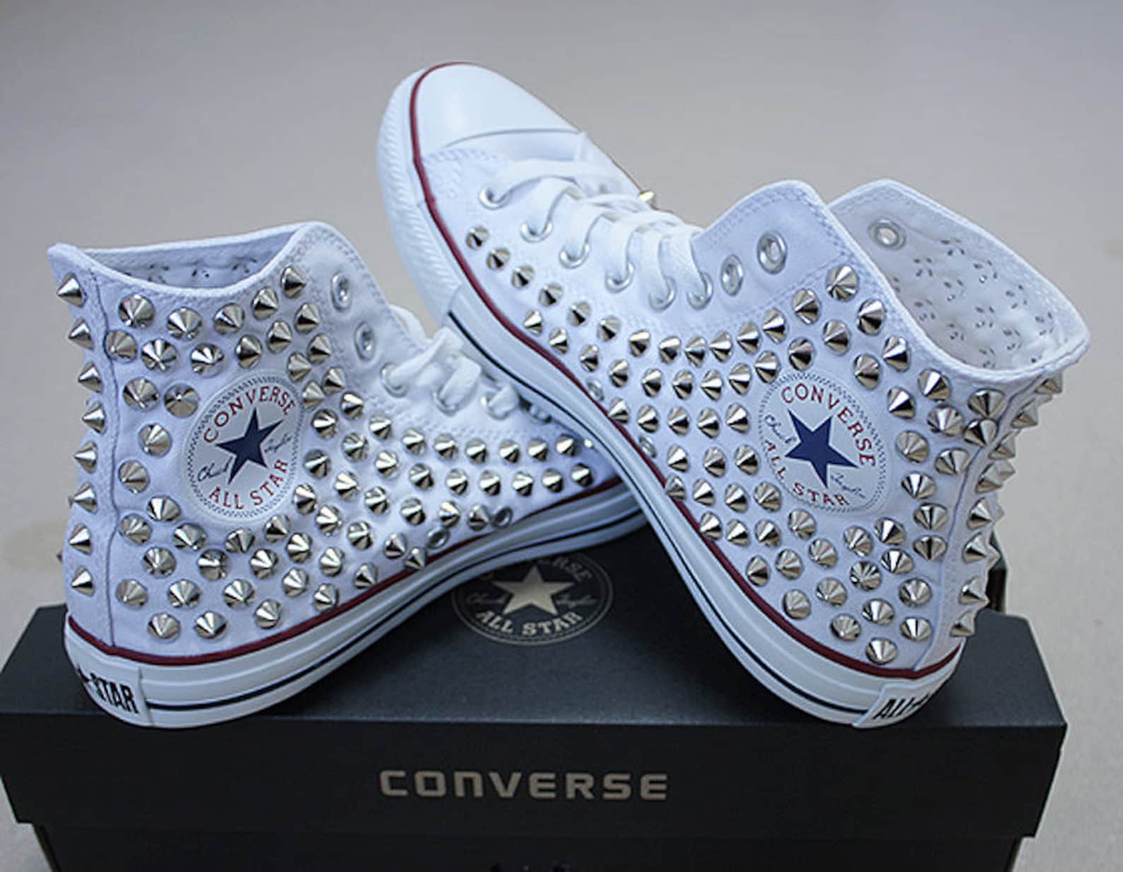 Genuine CONVERSE White With Studs All-star Chuck Taylor Sneakers Shoes ...
