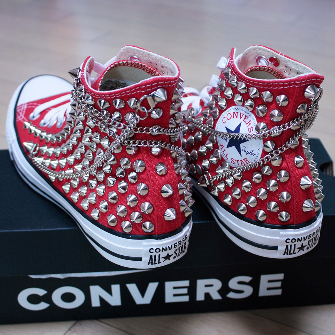 Genuine CONVERSE Red With Studs & Chains All-star Chuck Taylor | Etsy