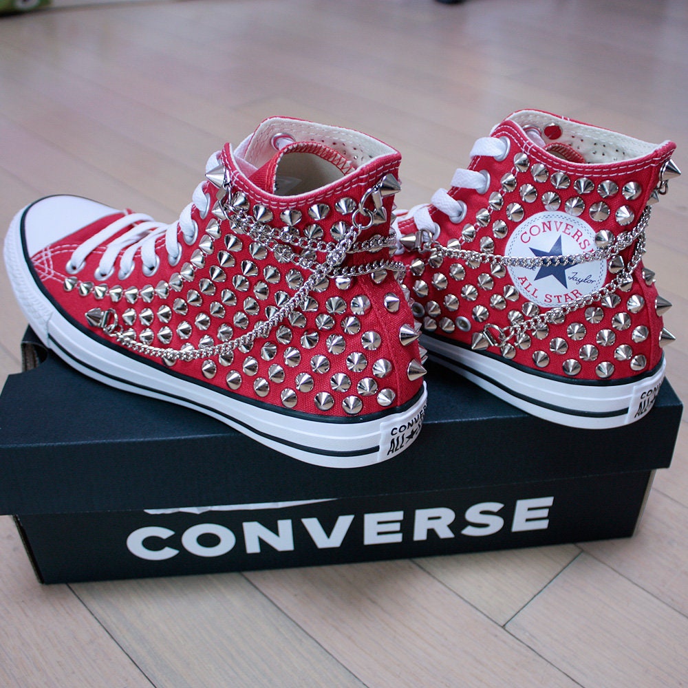 Genuine CONVERSE Red With Studs & Chains All-star Chuck Taylor | Etsy