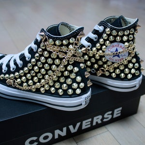 Genuine CONVERSE Black With Gold Studs & Gold Chains All-star Chuck ...