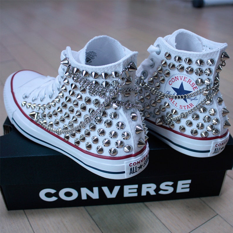 Genuine CONVERSE White With Studs & Chains All-star Chuck - Etsy