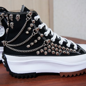 Genuine CONVERSE Run Star Hike Black With Skulls & Chains Sneakers ...