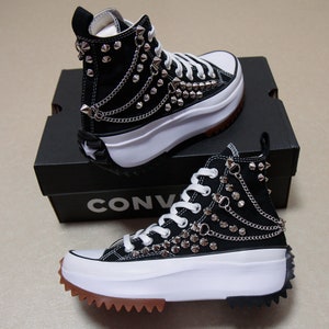 Studded CONVERSE Run Star Hike Black With Studs & Chains Sneakers Shoes ...