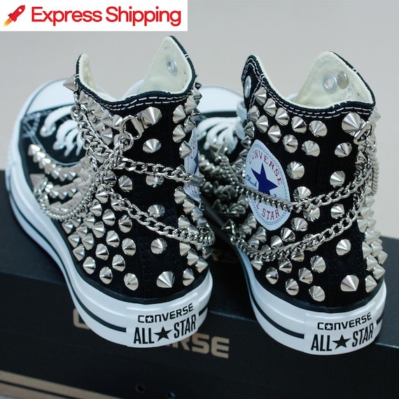 Studded CONVERSE Black With Studs & Chains Chucks Sneakers Studded CONVERSE Black With Studs & Chains Chucks Sneakers