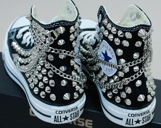 Genuine CONVERSE Run Star Hike Black With Skulls & Chains Sneakers ...