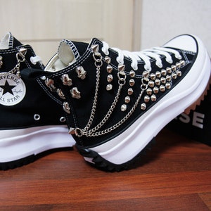 Genuine CONVERSE Run Star Hike Black With Skulls & Chains Sneakers ...
