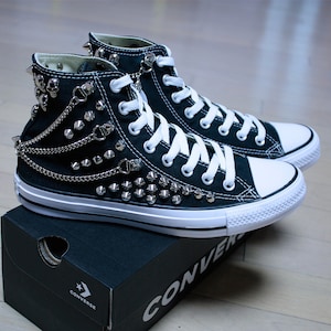 Studded CONVERSE Chucks Sneakers High Tops Black With Chains & Skulls ...