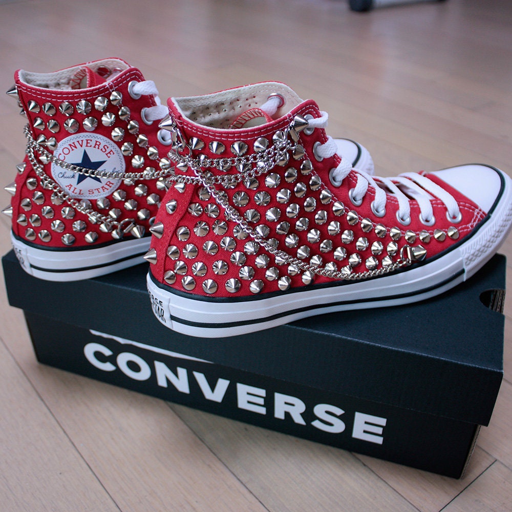 Genuine CONVERSE Red With Studs & Chains All-star Chuck Taylor | Etsy
