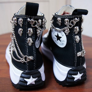 Genuine CONVERSE Run Star Hike Black With Skulls & Chains Sneakers ...