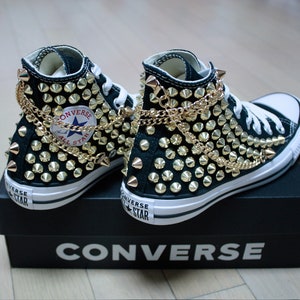 Genuine CONVERSE Black With Gold Studs & Gold Chains All-star Chuck ...