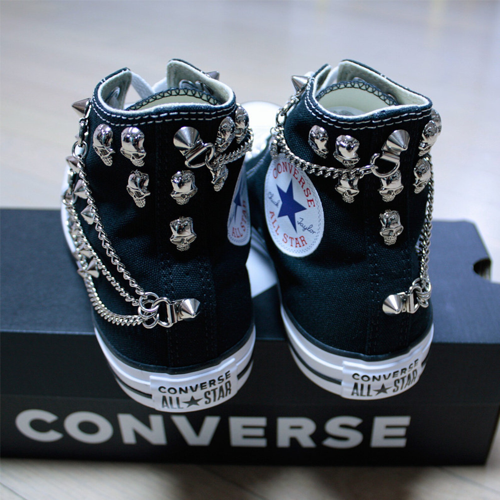 Genuine CONVERSE Black With Skull & Chains All-star Chuck | Etsy