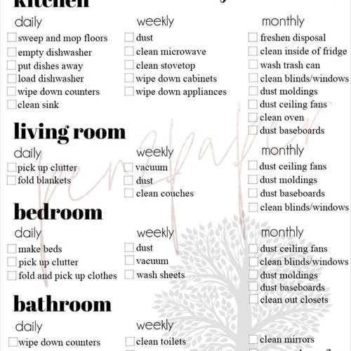 CLEANING CHECKLIST Instant Download // Cleaning Checklist // - Etsy Ireland
