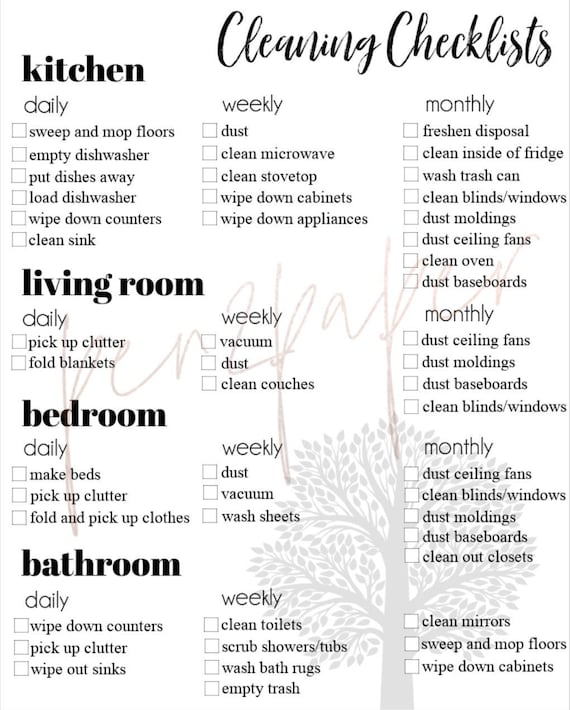 CLEANING CHECKLIST Instant Download // Cleaning Checklist // - Etsy