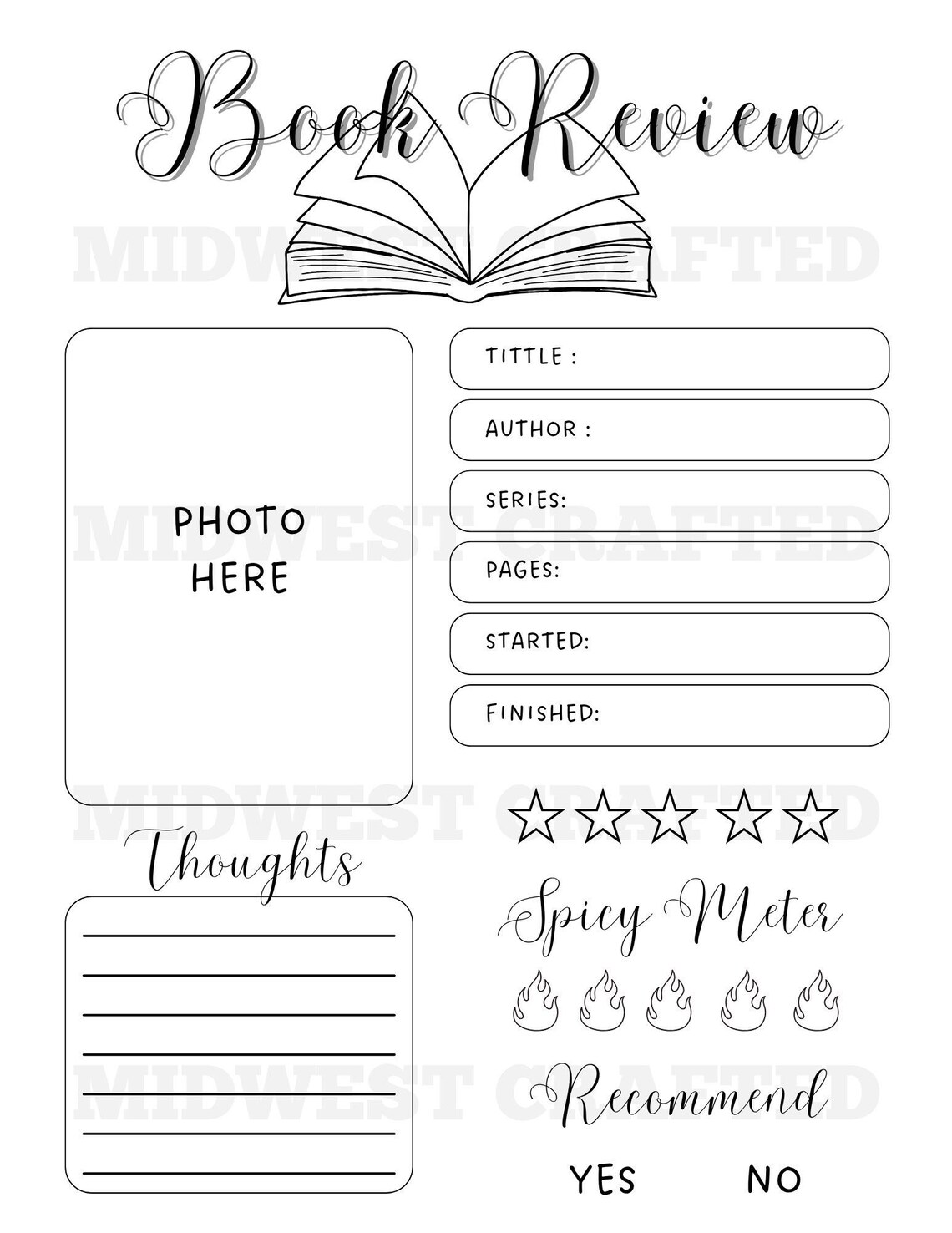 Printable Book Review Template: Reading Journal (instant Download) - Etsy