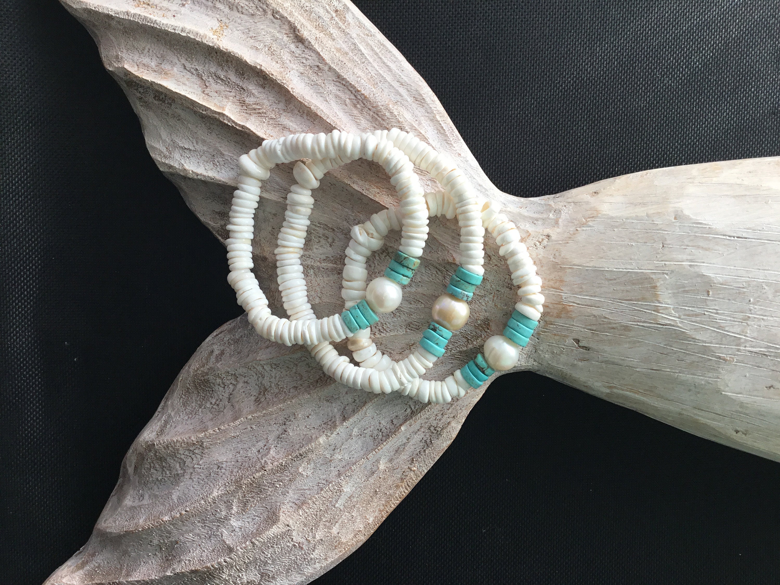 Puka Shell Bracelet Turquoise Freshwater Pearl - Etsy