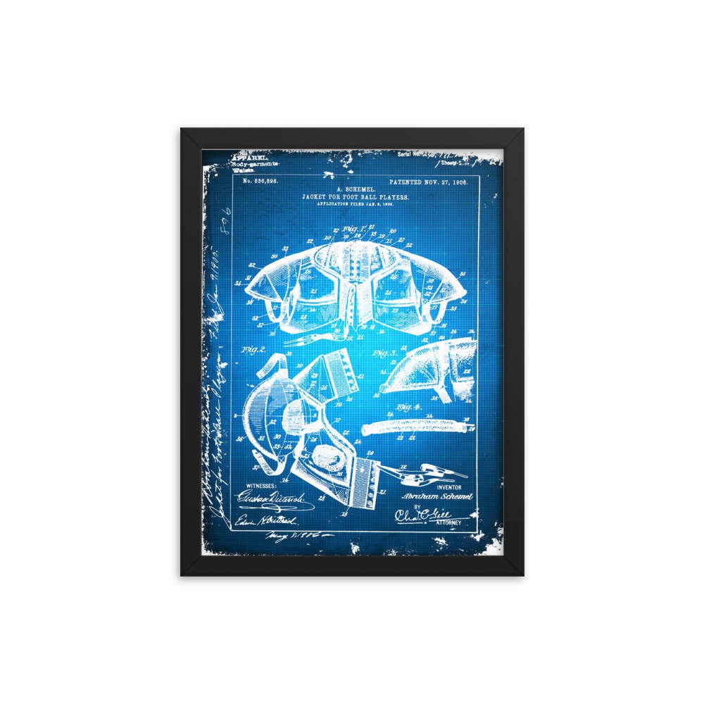 Football Shoulder Pads Paten Blueprint Drawing Blue Enhanced Matte ...