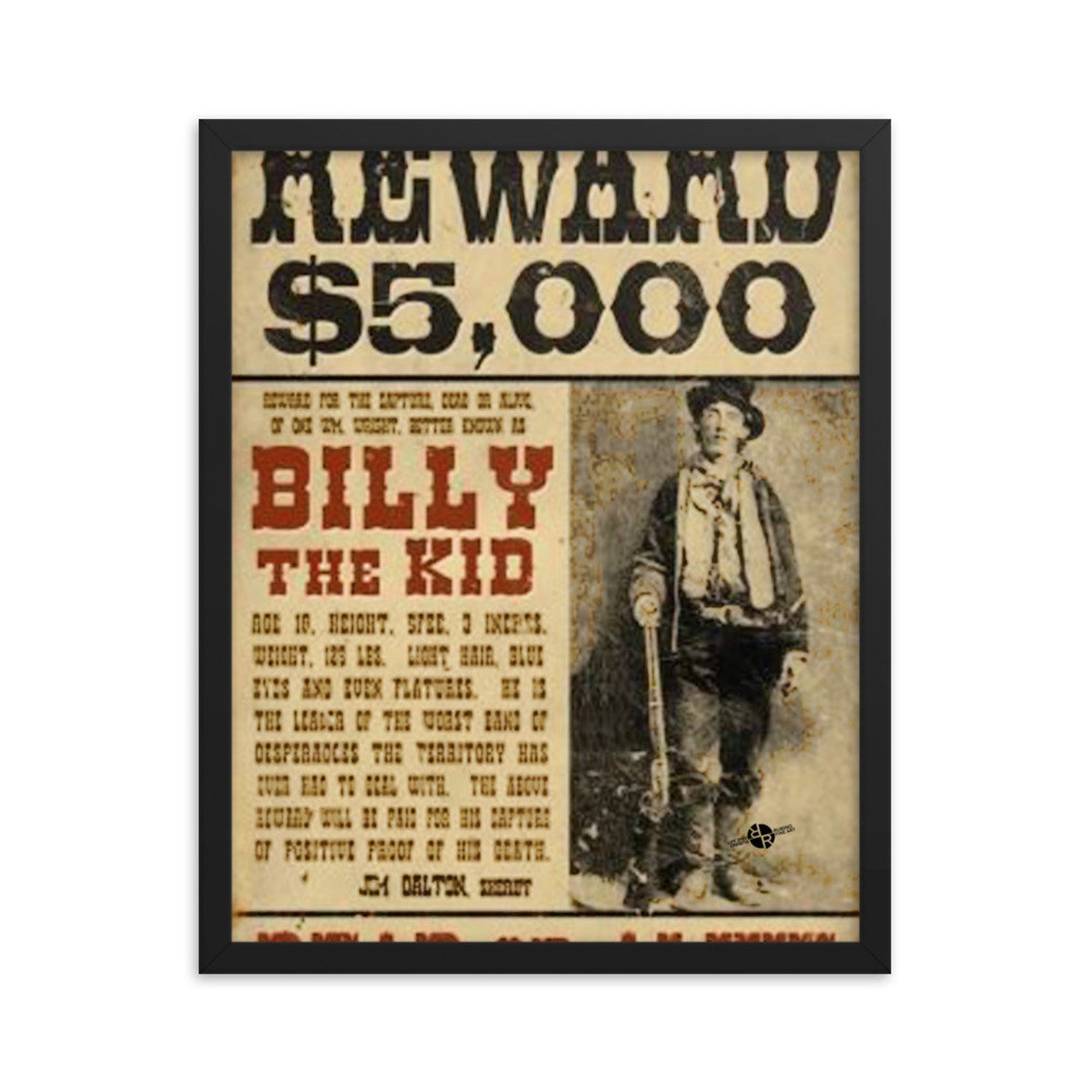 Billy the Kid Mug Shot Wanted Poster Mugshot West Cowboy Vintage Framed ...
