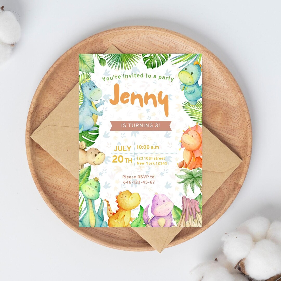 Editable Dinosaur Birthday Invitation | Editable Kids Party Invite ...