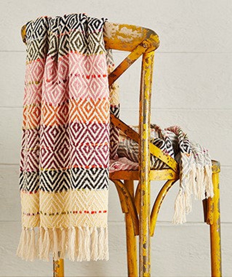 Diamond Handloom Cotton Throw | Cotton Throw With Tassels | Diamond ...