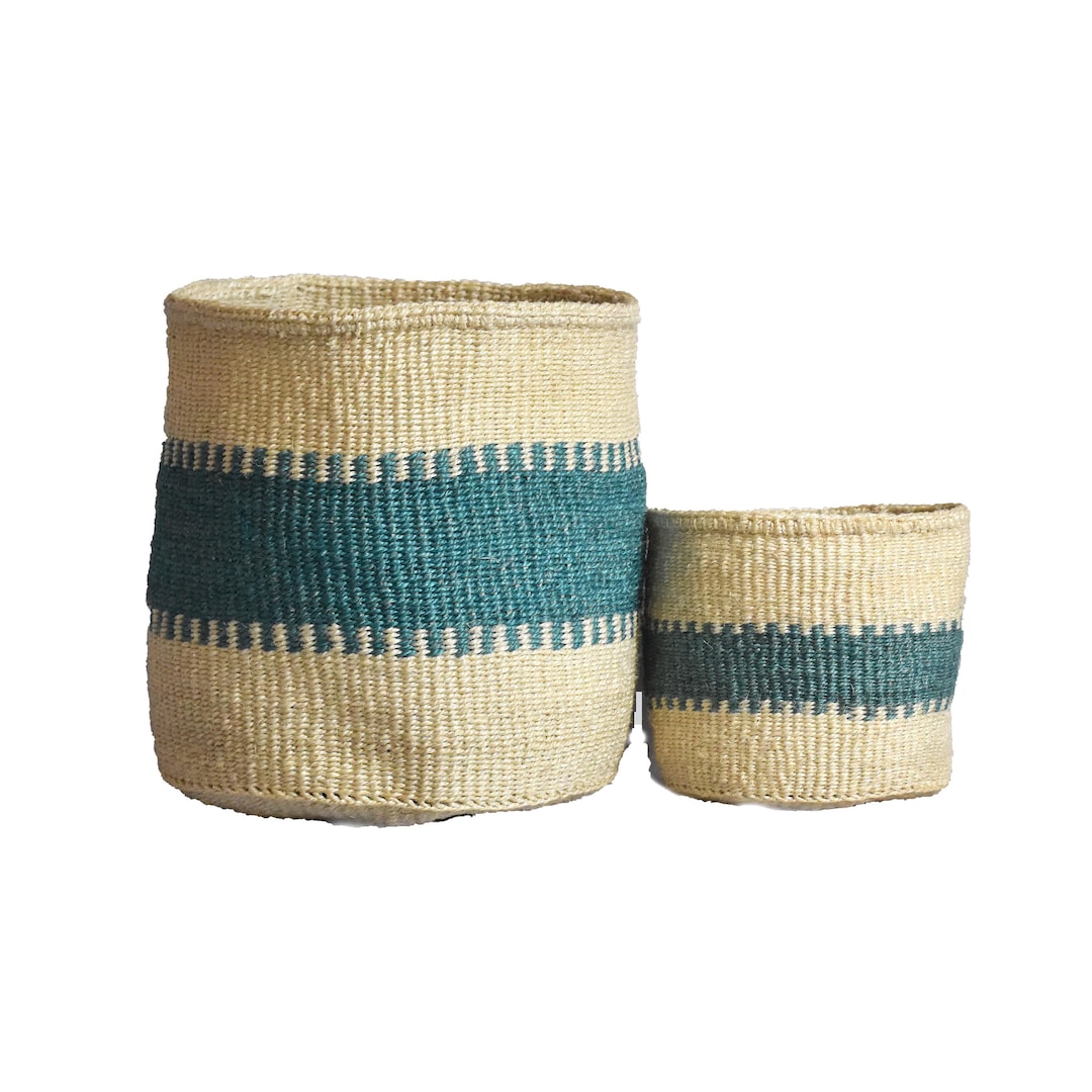 Handmade Kenyan Woven Storage Baskets | Teal Pattern | Ethical Indoor ...