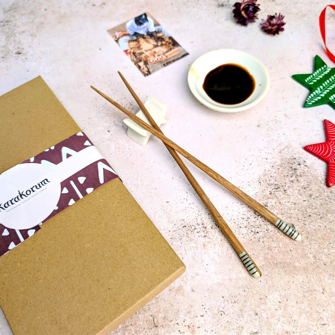 Olive Wood Chopstick Gift Set; Hand Carved Natural Wooden Chopsticks ...