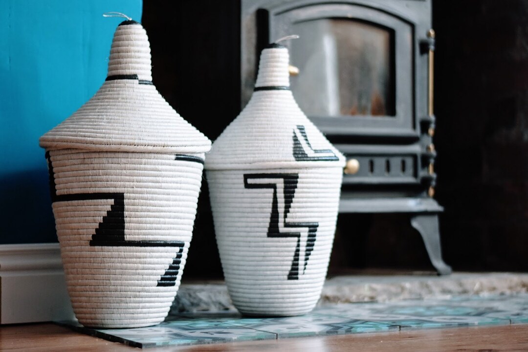 African Storage Basket With Lid Black and White Basket Ethically ...