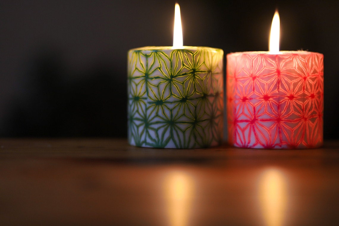 Colourful Glowing Pillar Candles Unusual Geometric Re-usable | Etsy