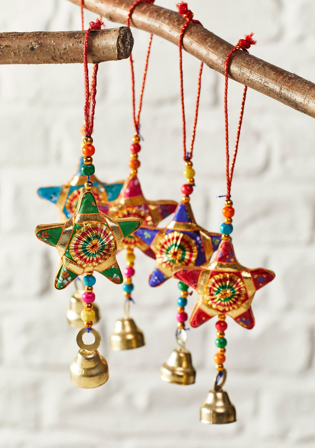 Hanging Star Decorations | Handmade Ethical Hanging Star With Bell ...