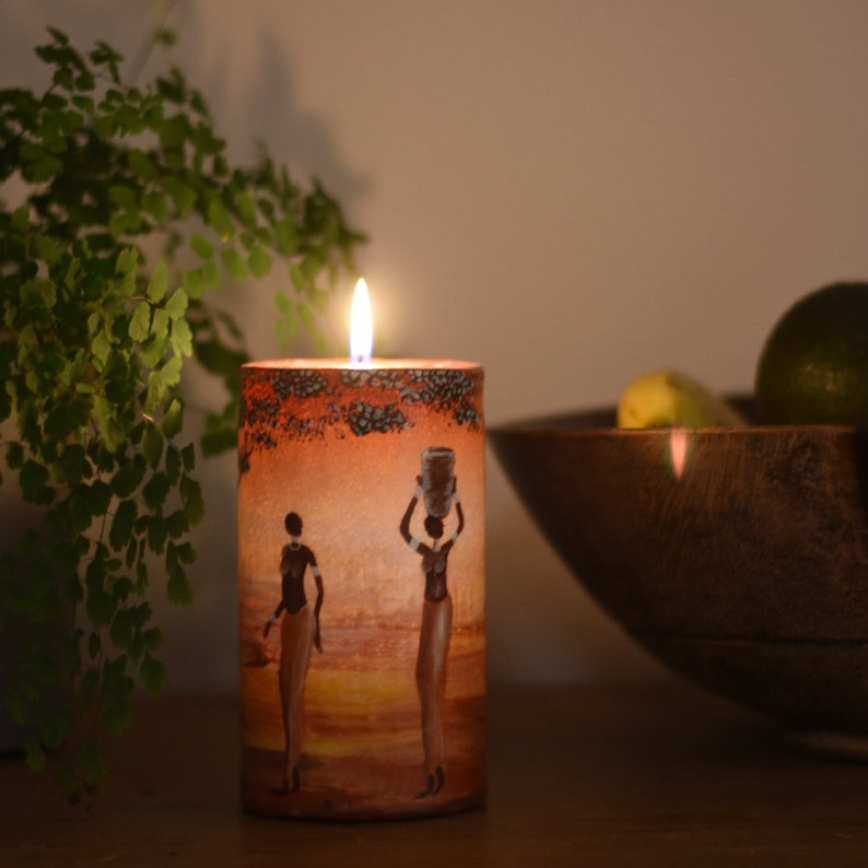African Sunset Candle | Hand Painted Swazi Candle | Fair Trade Pillar ...