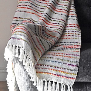 Rainbow Cotton Throw | Soft Ethical Handloom Blanket | Colourful Cosy ...