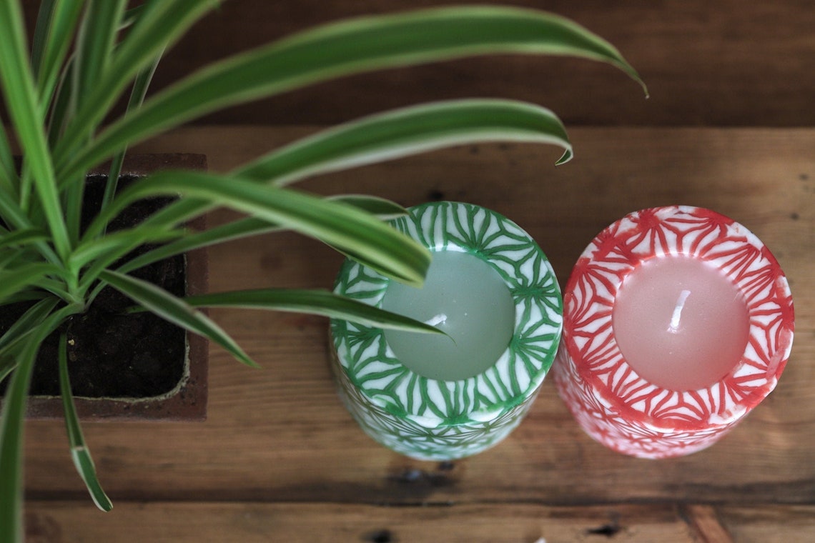 Colourful Glowing Pillar Candles Unusual Geometric Re-usable | Etsy