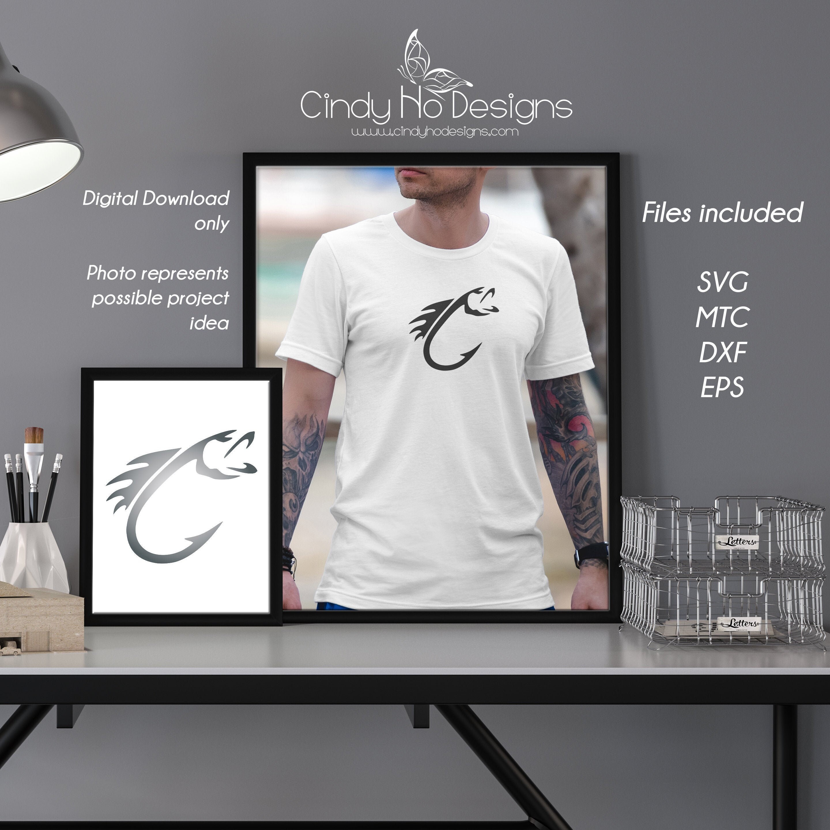 Fish Hook Stencil Decal Cutting Files Vector PNG DXF SVG - Etsy