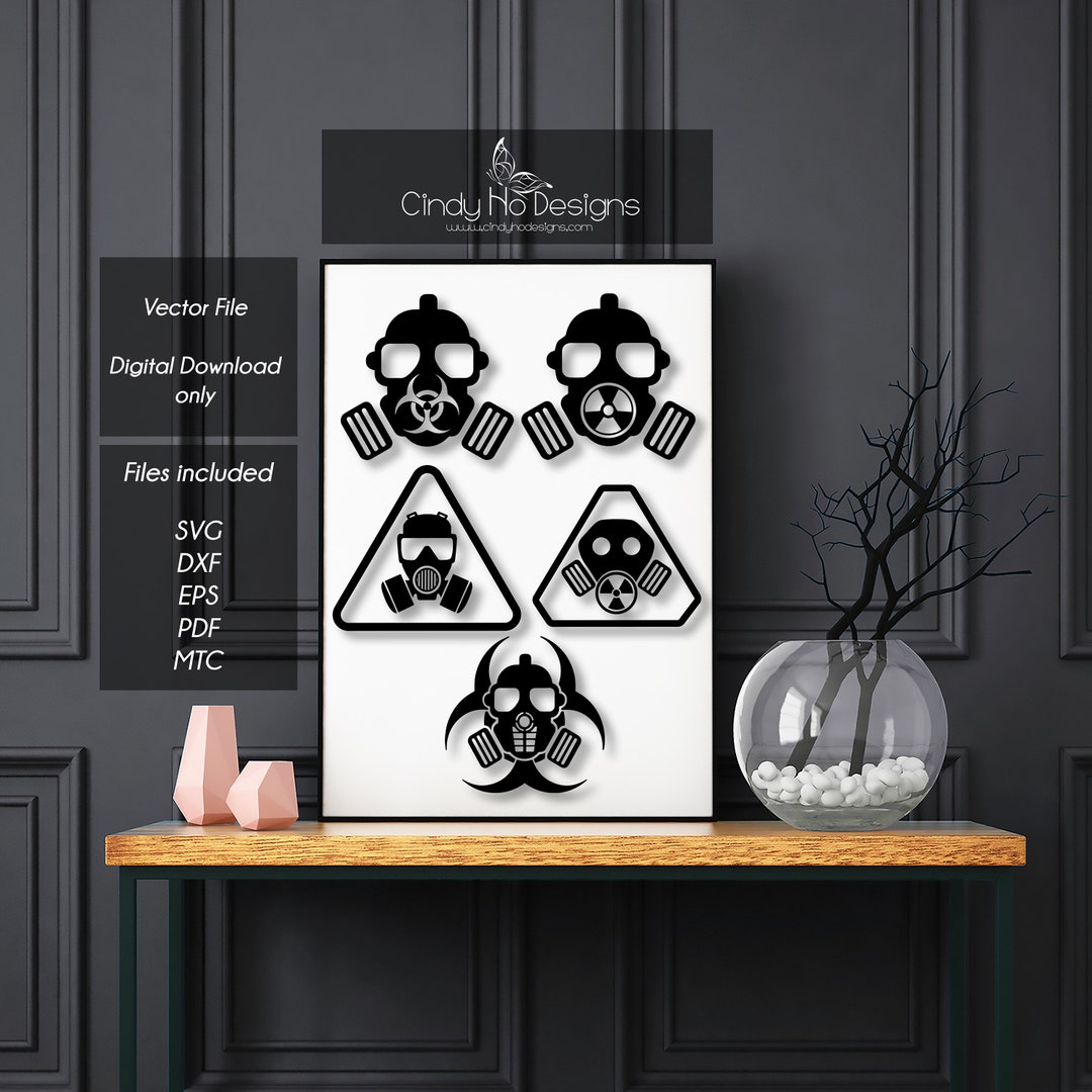 Gas Mask Warning Decal Cutting Files Vector, PNG, DXF, SVG Sillouette ...