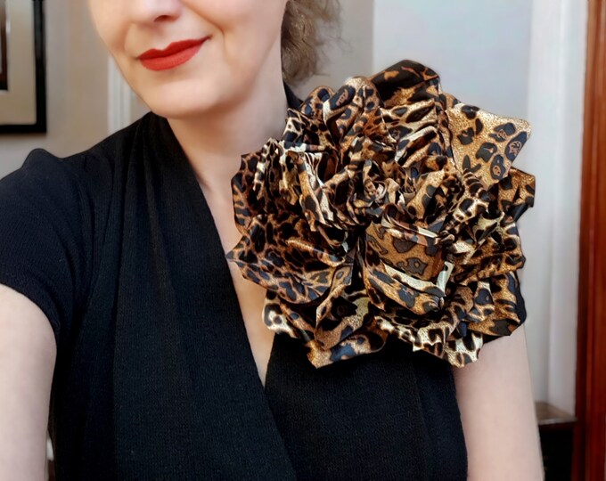 Big Animal Print Brooch, Leopard Print Flower Brooch, Oversized Brooch ...
