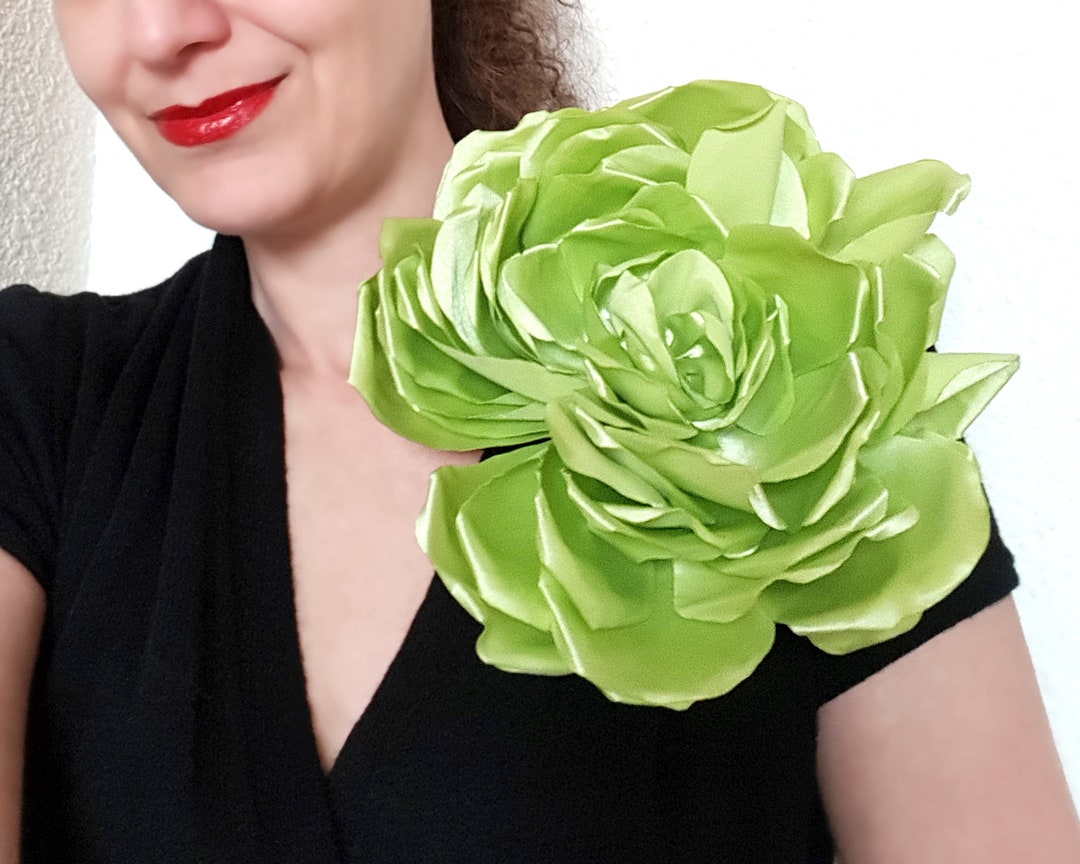 Big Green Brooch, Green Flower Brooch, Green Corsage, Oversized Brooch ...