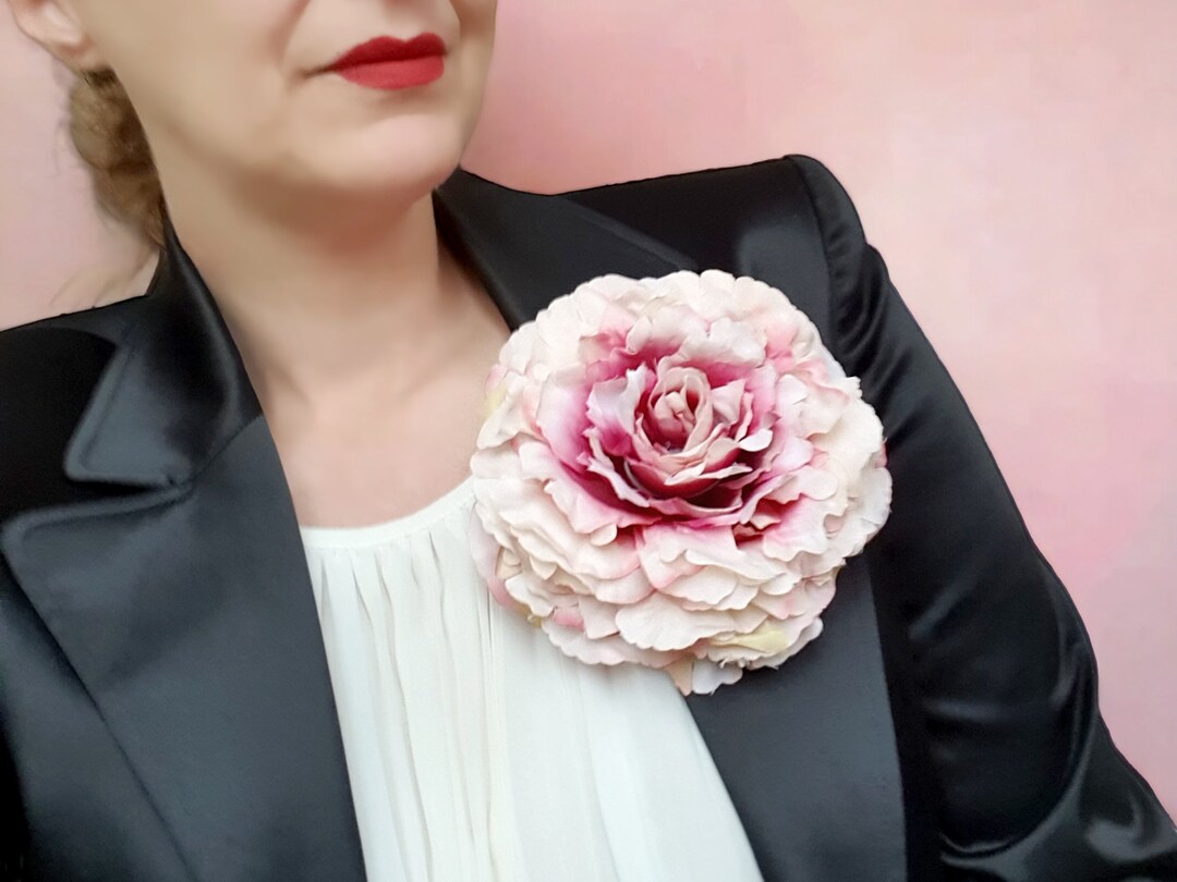 Oversized Flower Brooch, Fabric Flower Brooch, Pink Flower Pin, Pink ...