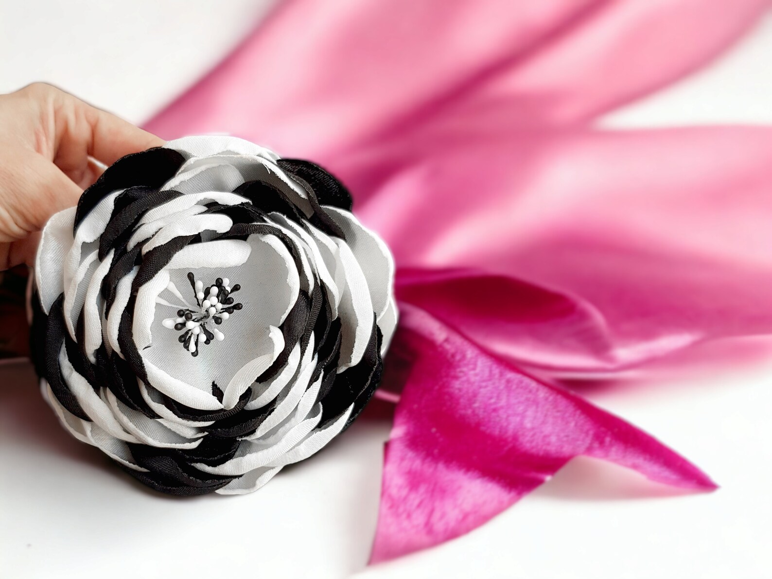 Black White Rose Flower Hair Clip Floral Hair Clip Black White