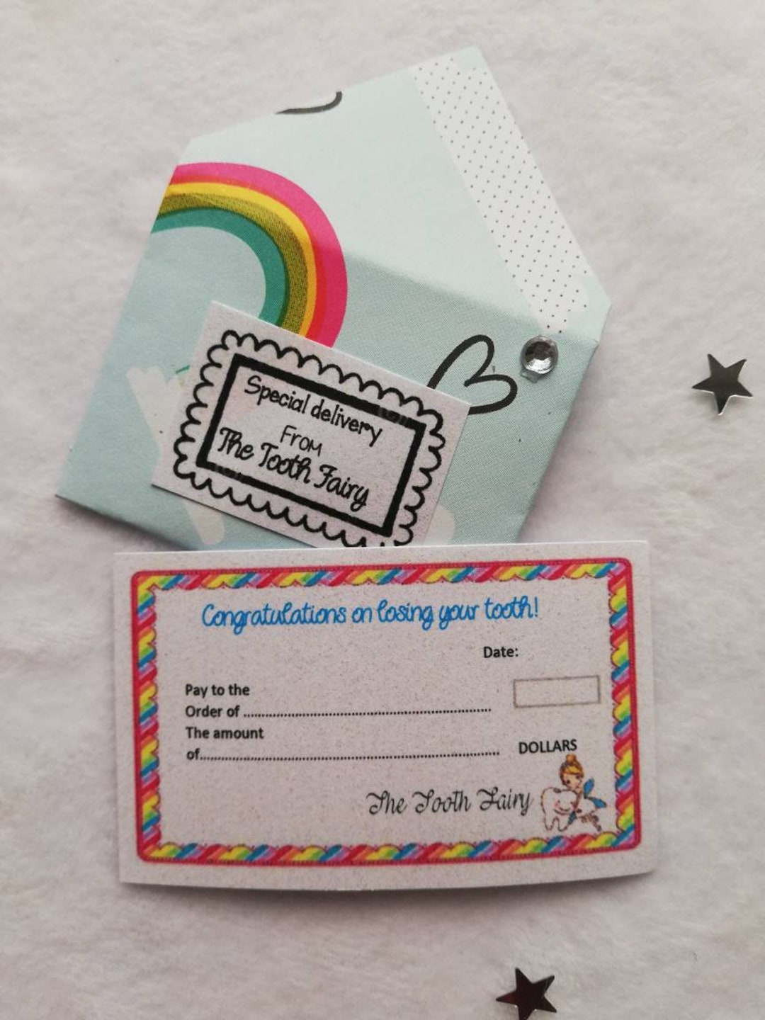 Tooth Fairy Rainbow Cheques With Optional Tooth Pocket - Etsy