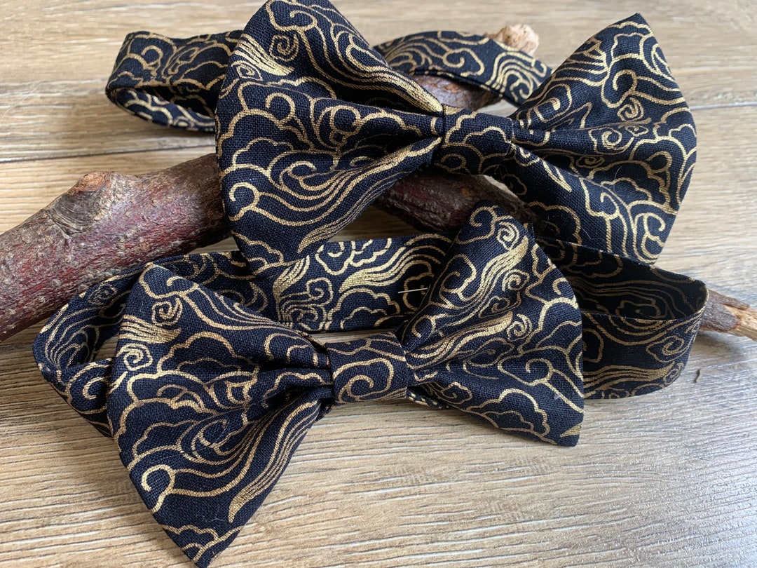 Japanese Wave Bow Tie, Wave Print, Japanese Tie, Wave Accessories, Navy ...