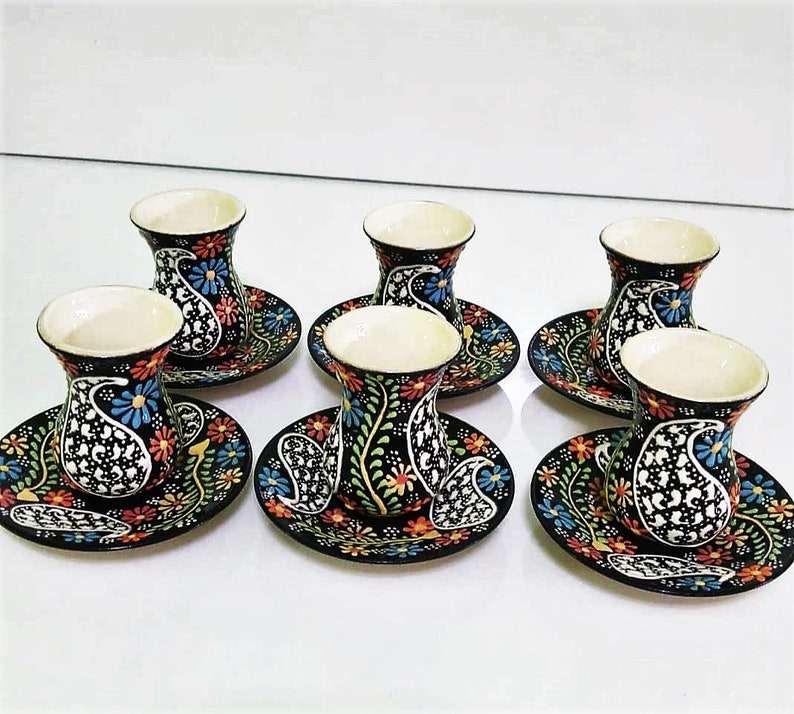 Patterned Ceramic Tea Cup 6's Set | Etsy