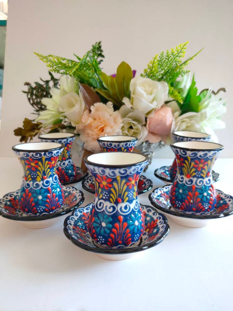 Patterned Ceramic Tea Cup 6's Set - Etsy