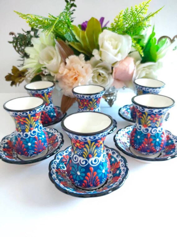 Patterned Ceramic Tea Cup 6's Set | Etsy