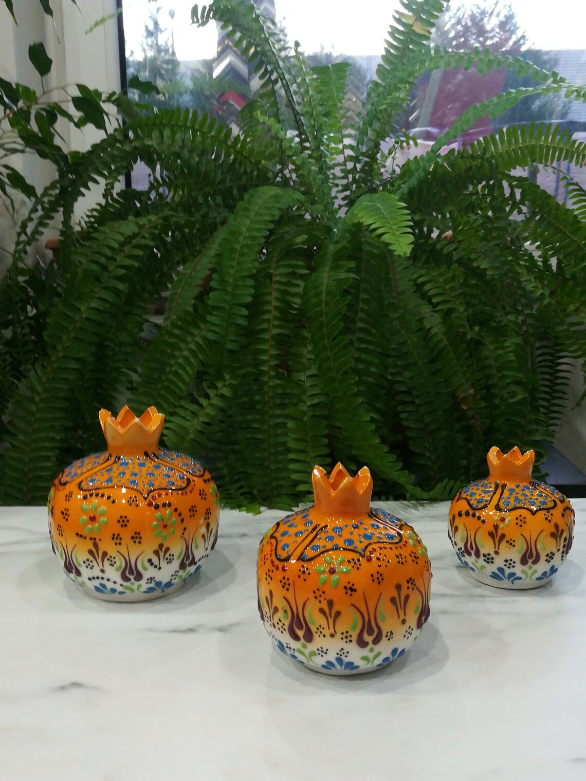 Authentic console decor ceramic orange Pomegranate 3's | Etsy