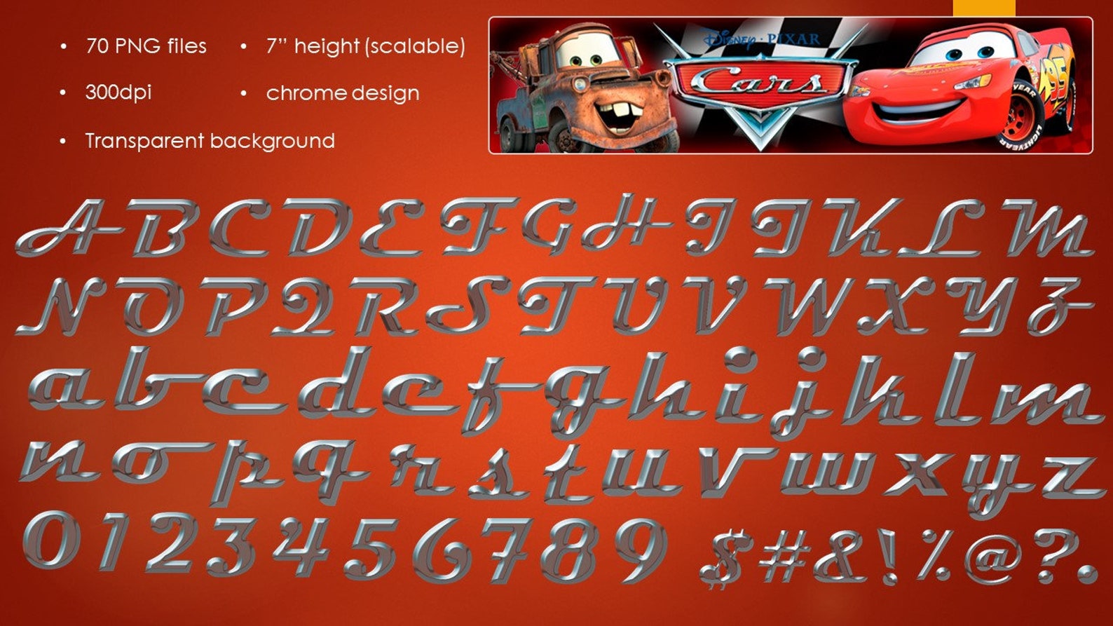 Chrome Silver Shiny Text Affect Disney Cars Clipart Font | Etsy