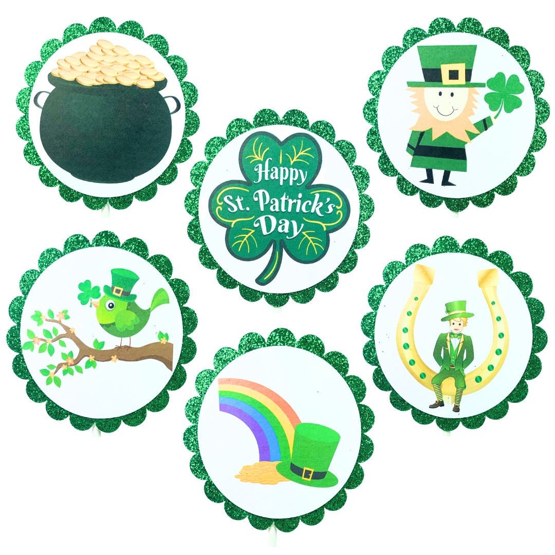St. Patricks Day March Birthday Party Cupcake Toppers Irish Pot of Gold ...