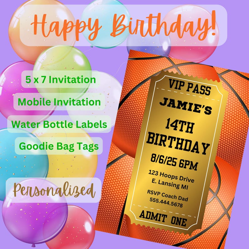 Basketball Birthday Party Invitation Bundle – VIP Pass Theme ...