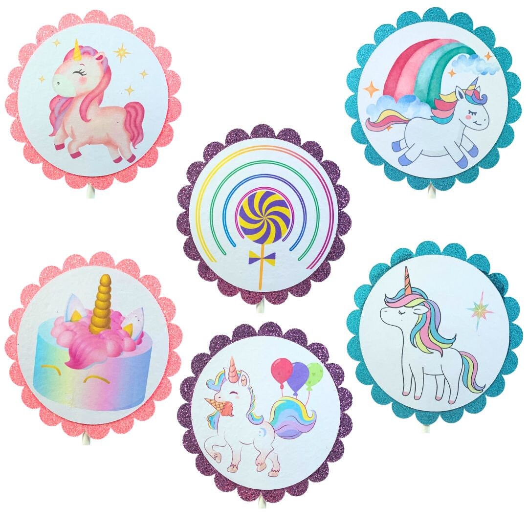 Unicorns and Lollipops Birthday Party Cupcake Toppers Set 02 - Etsy