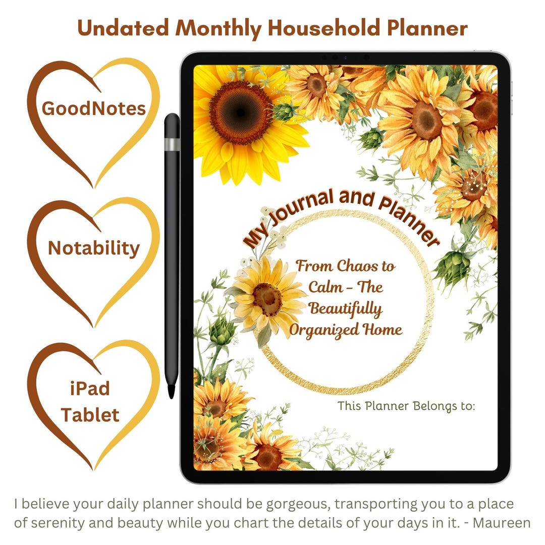 Sunflower Household Management Digital Planner | Home Organizer ...