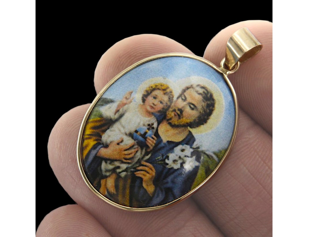 Gold Saint Joseph Pendant, Gold Saint Joseph Medallion, St Joseph Medal ...