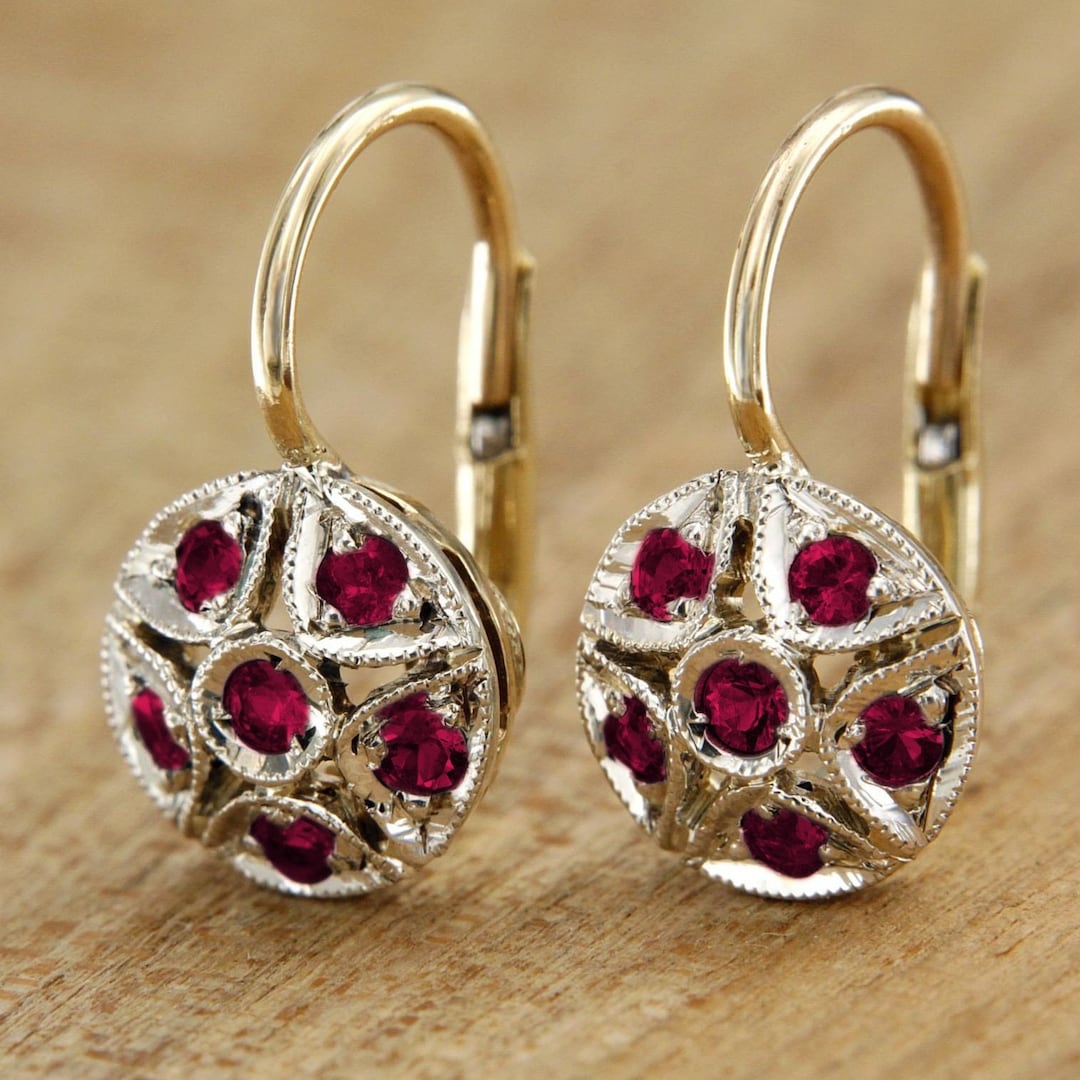 14k Gold Ruby Earrings, Ruby Earrings Dangle, Real Ruby Earrings, Ruby ...